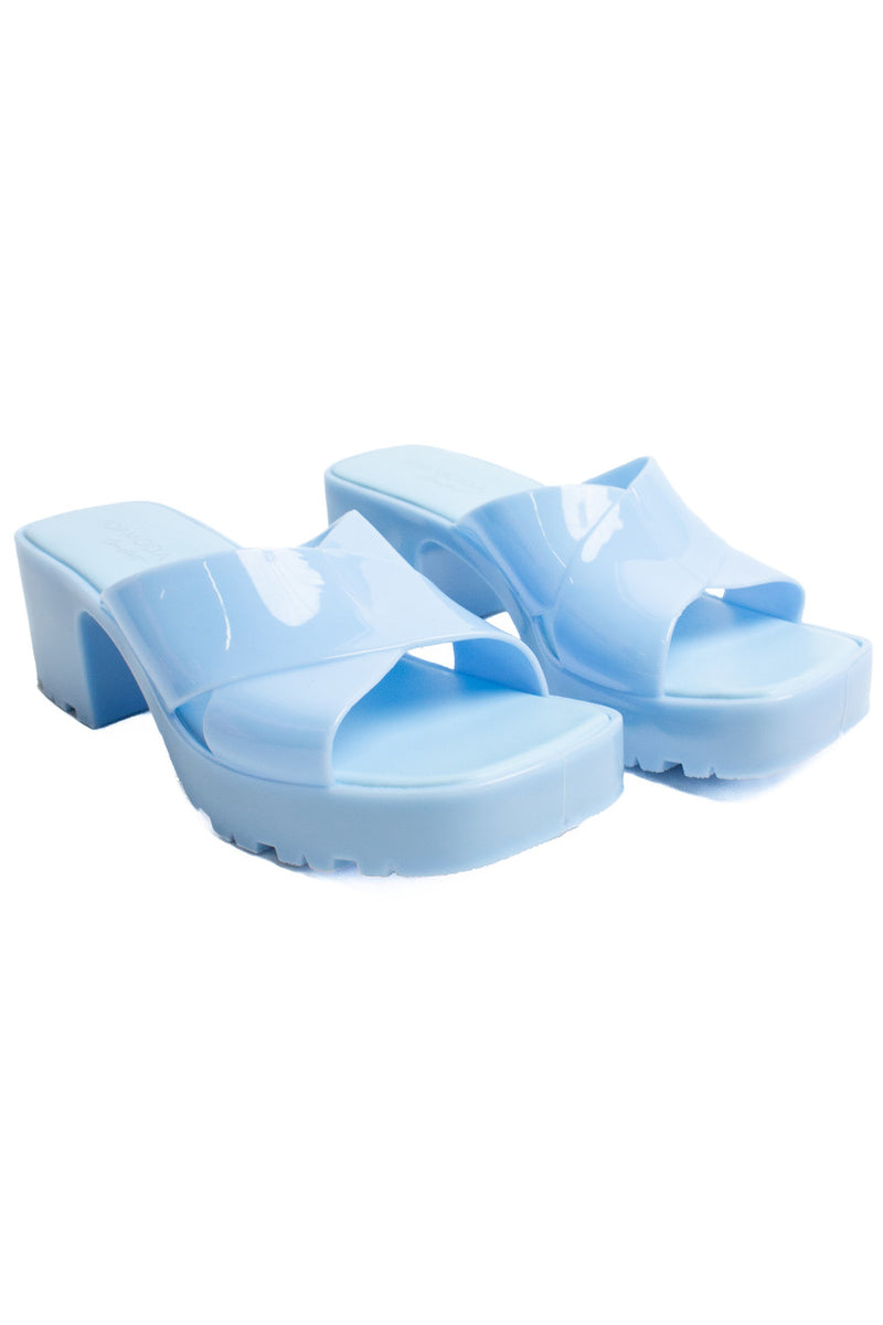Light Blue Plastic Chunky Heel Slides – Ragstock