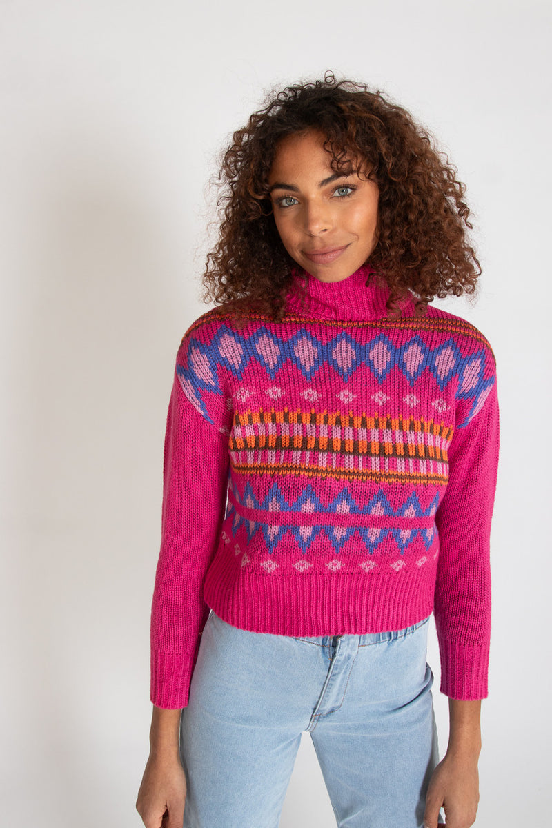 Fuchsia Fair Isle Turtleneck Sweater – Ragstock