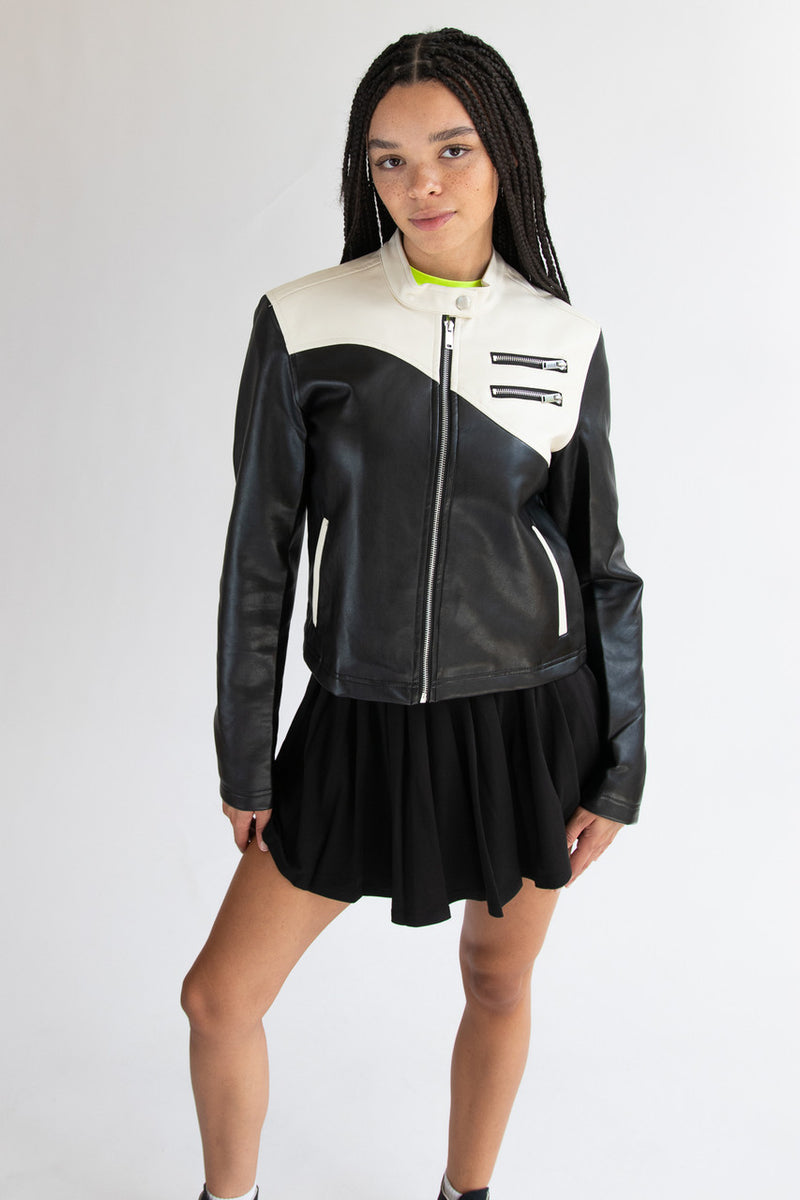 Pleather Colorblock Moto Jacket – Ragstock