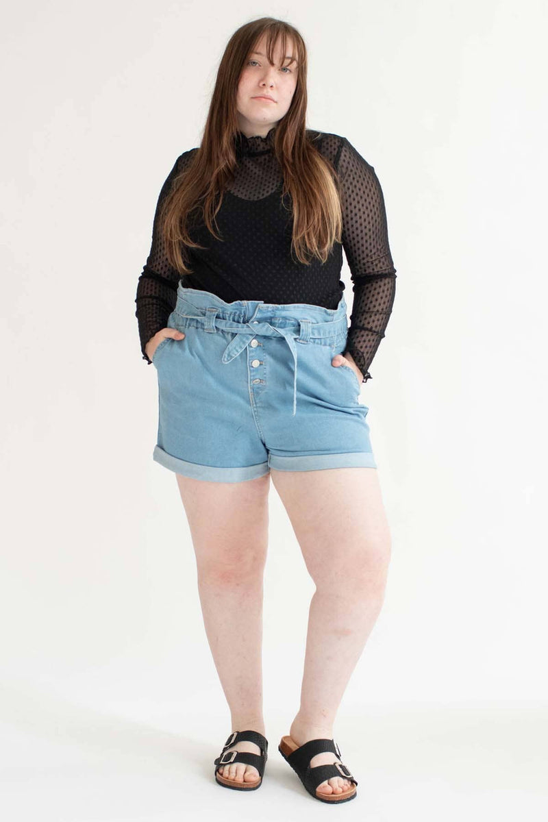 Light Blue Paper Bag Denim Shorts (Extended Sizes) – Ragstock