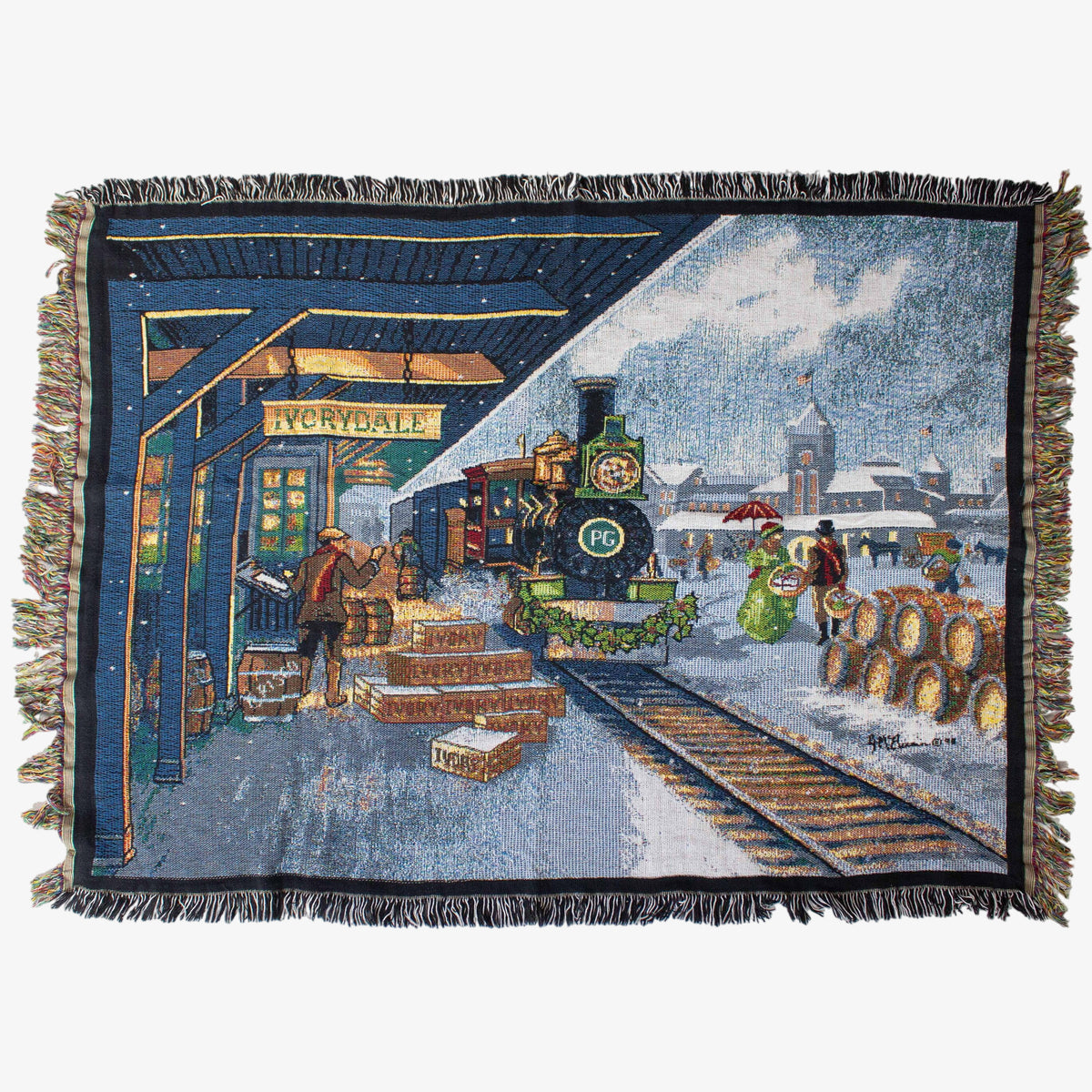 Vintage Ivorydale Train Station Tapestry Blanket (1990s) – Ragstock