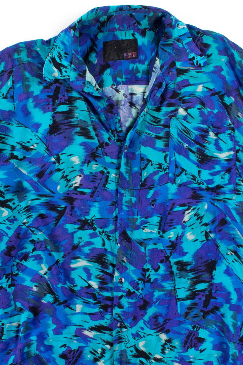 Vintage Blue Abstract Distressed Button Up Shirt – Ragstock