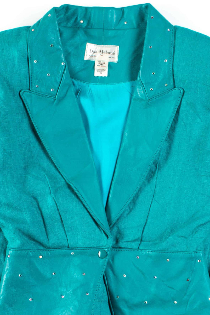 Teal Linen & Leather Bejeweled Jacket – Ragstock