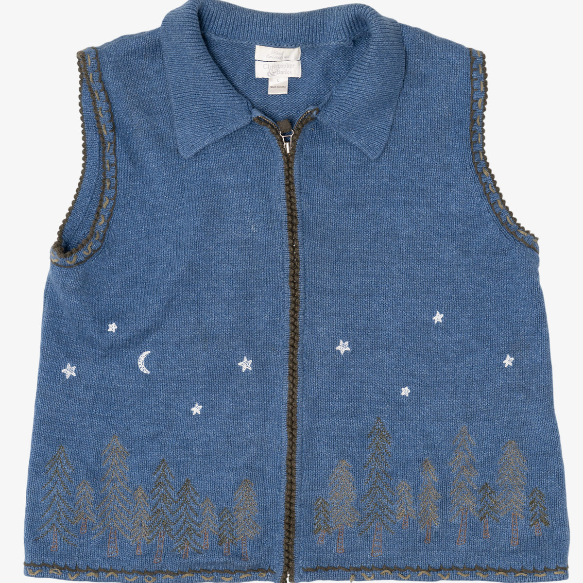 Vintage Hand Embroidered Christopher & Banks Stars Ugly Christmas Vest ...