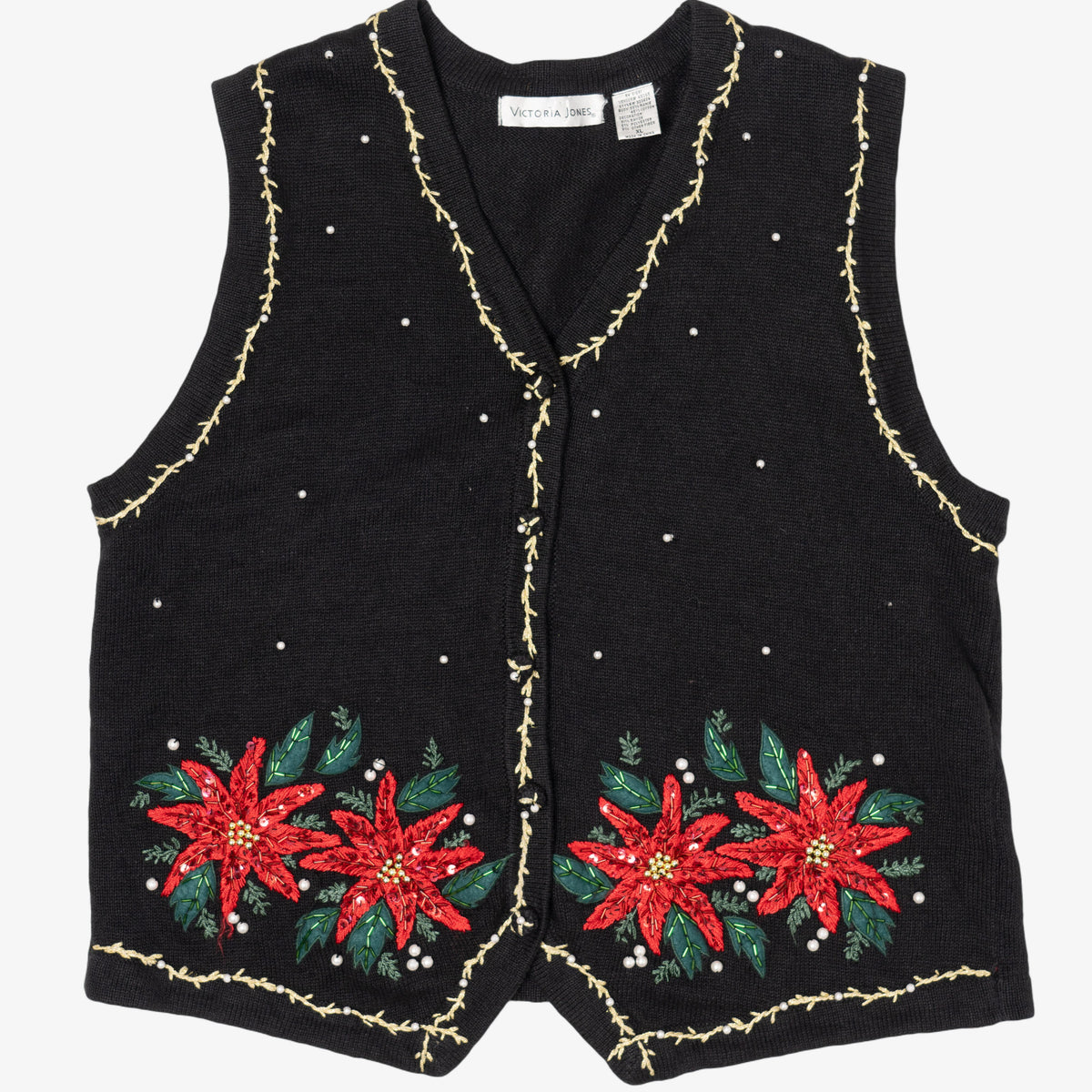 Vintage Victoria Jones Poinsettias Ugly Christmas Sweater (1990s ...
