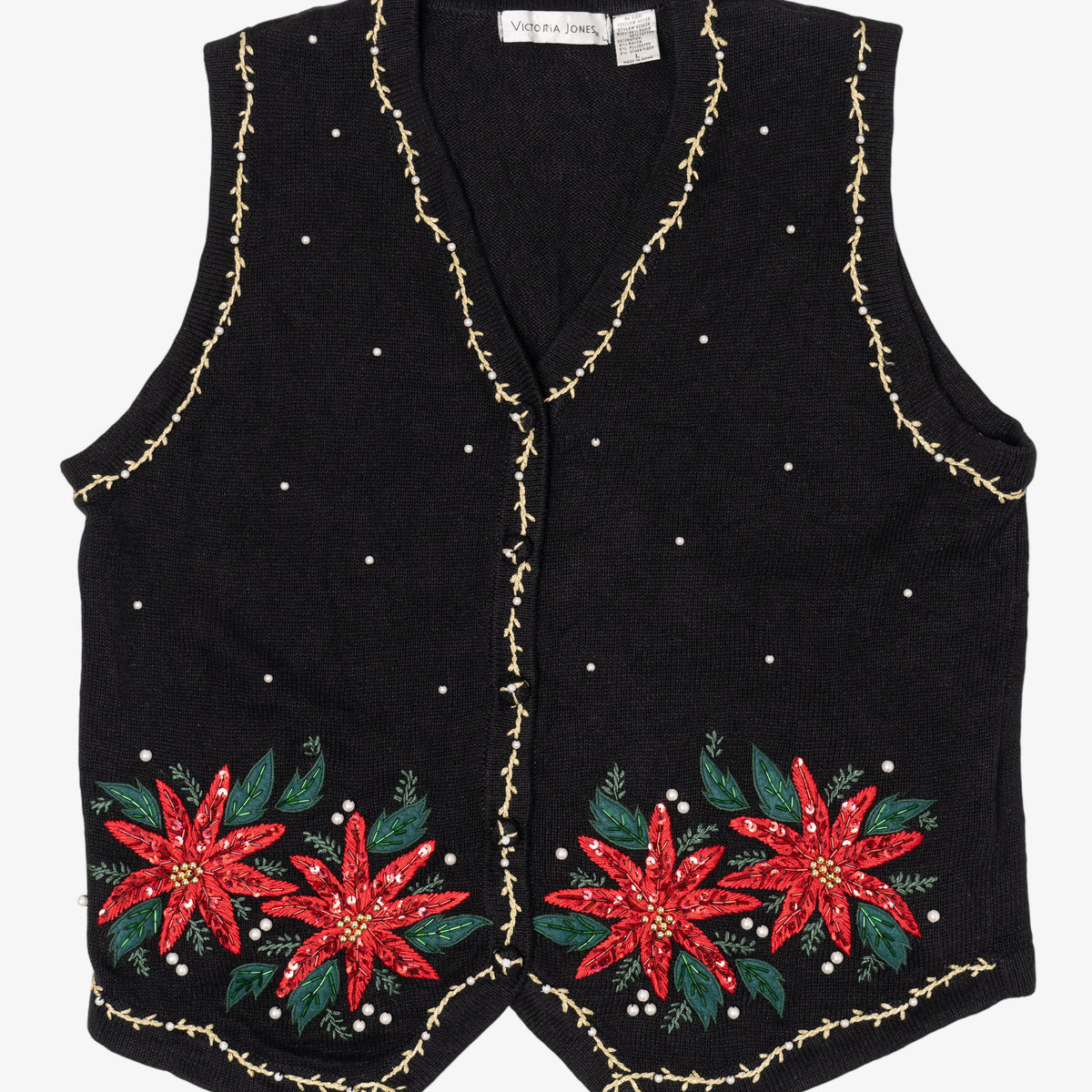 Vintage Victoria Jones Poinsettias Ugly Christmas Vest (1990s) – Ragstock