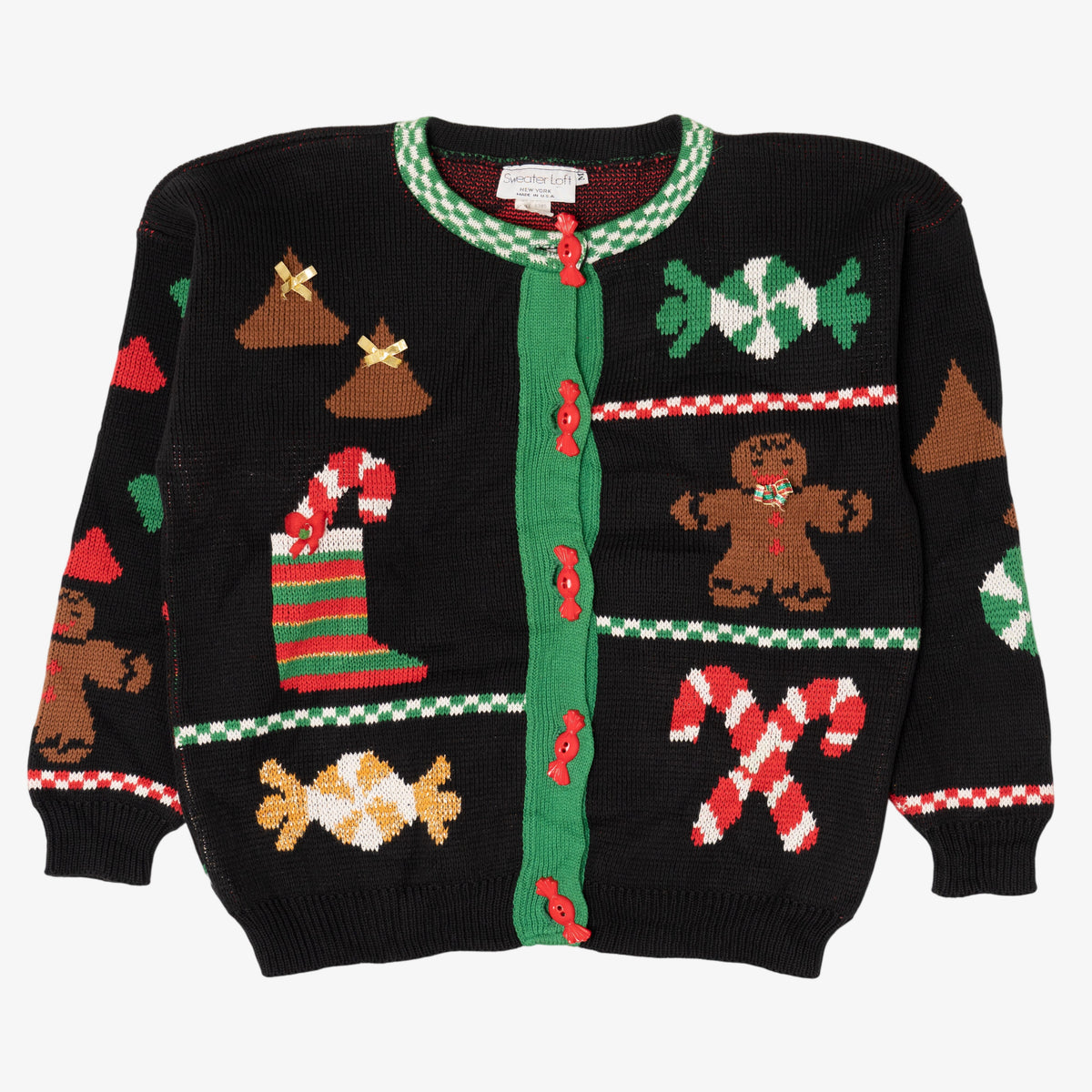 Vintage Black Sweater Loft Gingerbread Man Ugly Christmas Sweater (199 ...